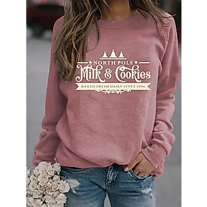 Akivide Women's North Pole Milk and Cookies Sweatshirt Christmas Novelty Graphic Long Sleeve Pullover Shirt
