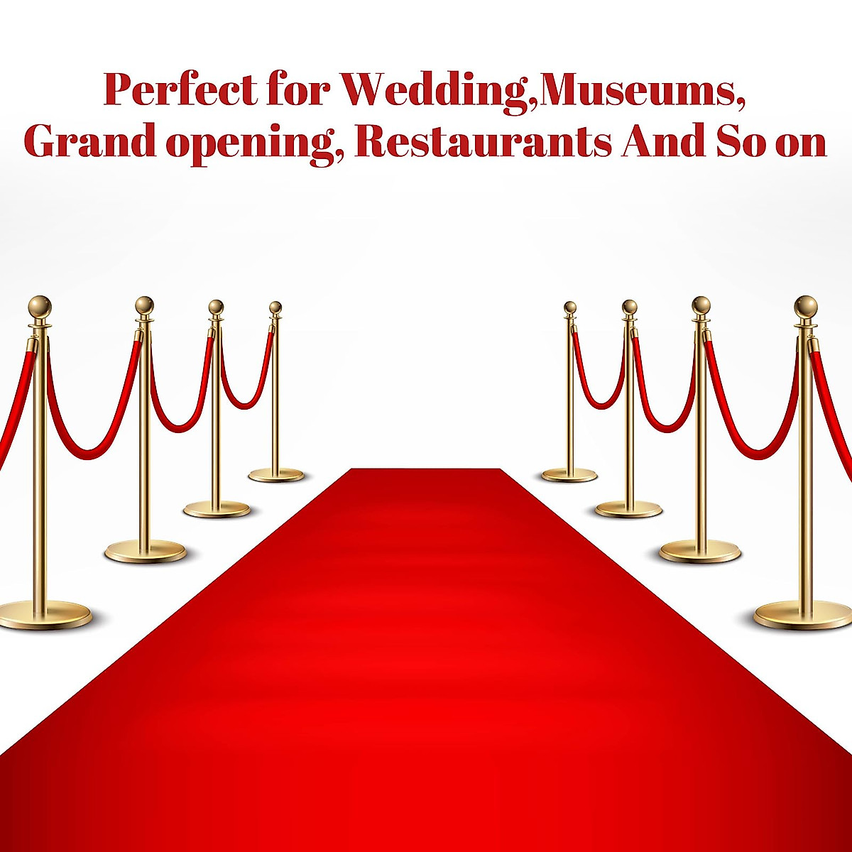 6 Pieces Velvet Stanchion Rope Bulk 4 Feet Party Crowd Control Barrier Safety Velvet Rope with Gold Hook for Movie Theater Opening, Hotel, Carpet, Not Include Stanchion Post(Red)