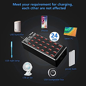 24-Port 100 watt (20 A) USB Charging Station, Home Desktop USB Fast Charger, Multiple USB Desktop Chargers, Suitable for Hotels, Shops, Schools, Shopping malls and Travel