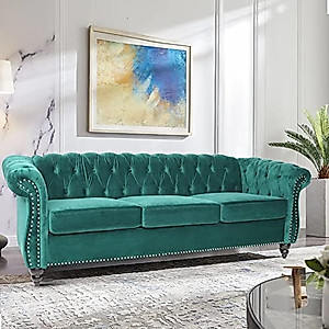 NOSGA Modern Contemporary Sofa Couch with Deep Button Tufting Dutch Velvet, Solid Wood Frame and Wood Legs (Green)