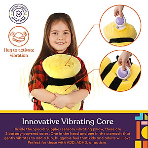Special Supplies Bumble Bee Sensory Vibrating Pillow, Pressure Activated for Kids and Adults, Plush Minky Soft with Textured Therapy Stimulation Bumps. Size: 11 by 20 inches