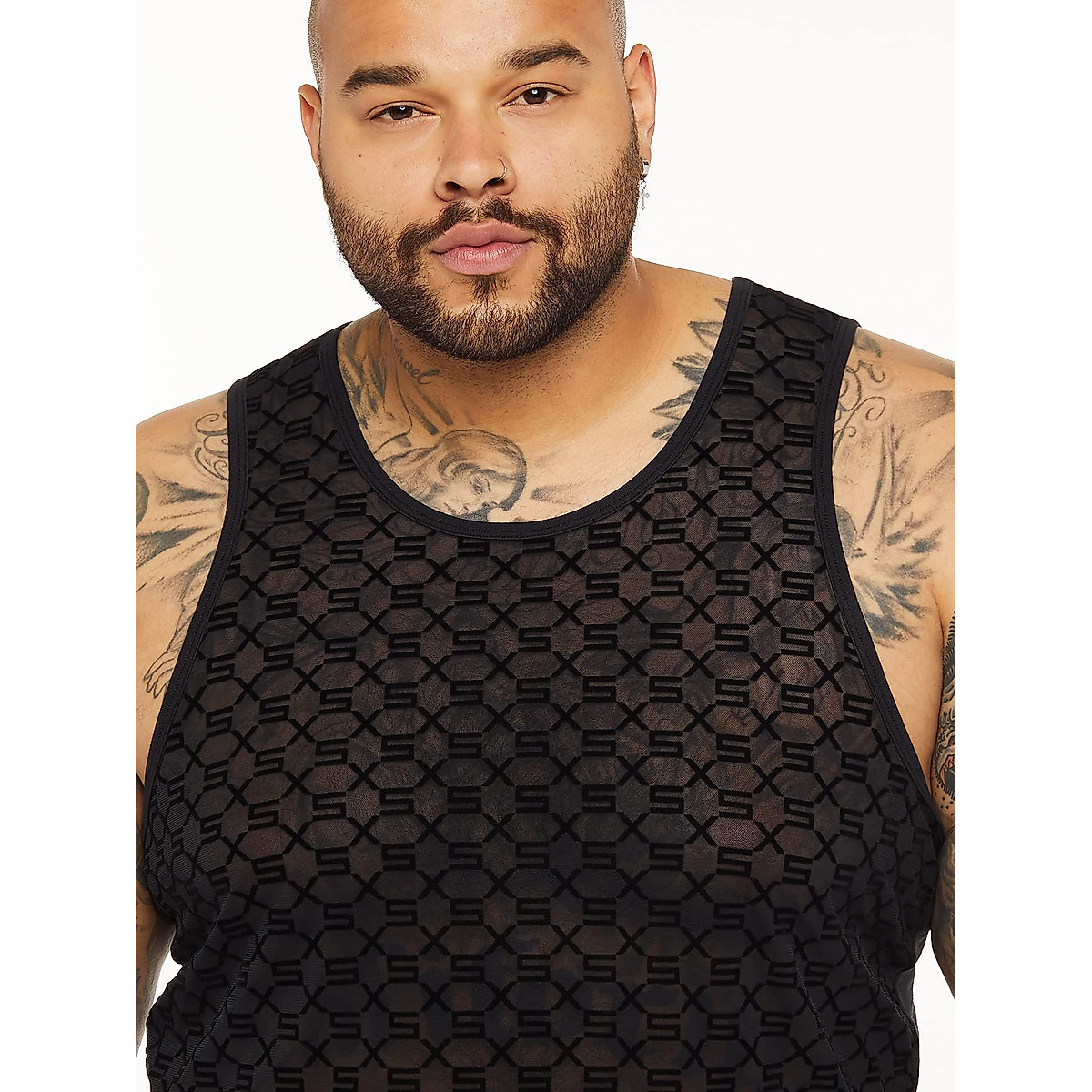 Savage X Fenty, Men's, Savage X Mesh & Jersey Tank, Caviar, S