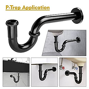 JEAPHA Stainless Steel P-Trap - 1 1/4 Inch Bathroom Basin Sink Waste Trap with Reducing Washer, Matte Black