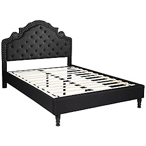 HomeLife Premiere Classics 51" Tall Platform Bed with Cloth Headboard and Slats - Queen (Black Linen)