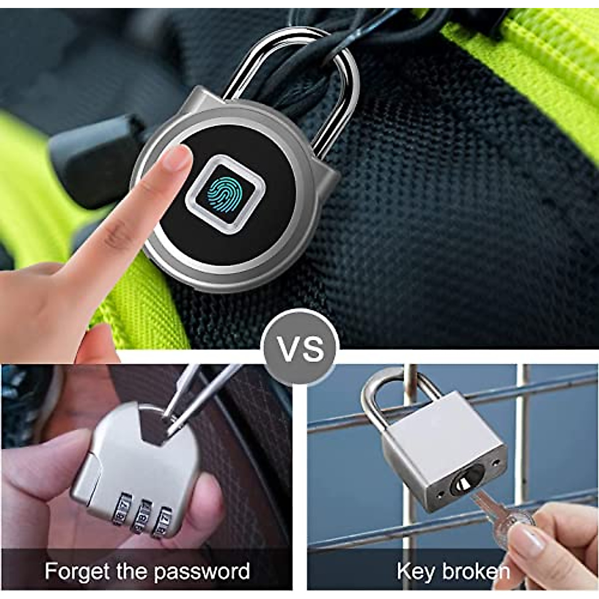 eLinkSmart Gym Locker Padlock with Fingerprint Remote Authorized Unlock Record - Waterproof Security Keyless Smart Lock for School Gym Locker Backpack Gun Case Field Box Silver