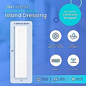 AllaQuix Basic Non-Woven Sterile Gauze Island Dressing (4" x 14" (Box of 25)) - Advanced Wound Care – Medical-Grade Adhesive Gauze Pads
