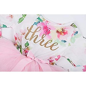 Grace & Lucille Toddler Birthday Dress (3rd Birthday) (Pink Floral Long Sleeve, Flat Heart Gold, 3T)