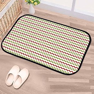 Bath Mat Area Rugs Non-Slip Simple Zag Zag Striped Multicolor Water Absorbent Coral Velvet Carpet Machine Washable 23.6X15.7 Inch