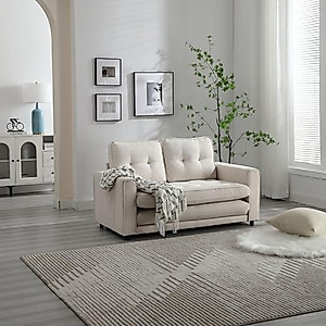 LAVHOME Sofa,Convertible Futon Sleeper sofabed,Space Saving loveseat,Pull Out Couch Bed for Living Room,Velvet Linen Fabric, Beige
