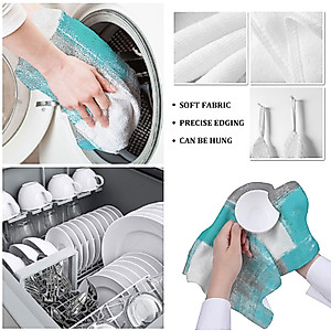 Kitchen Towels Set Abstract Paint Art Graffiti Lattice Tea Towel Microfiber Absorbent Washable Teal Turquoise White Grey Soft Hand Dish Towel Cleaning Cloth for Kitchen Bathroom, 18 x 28 Inch