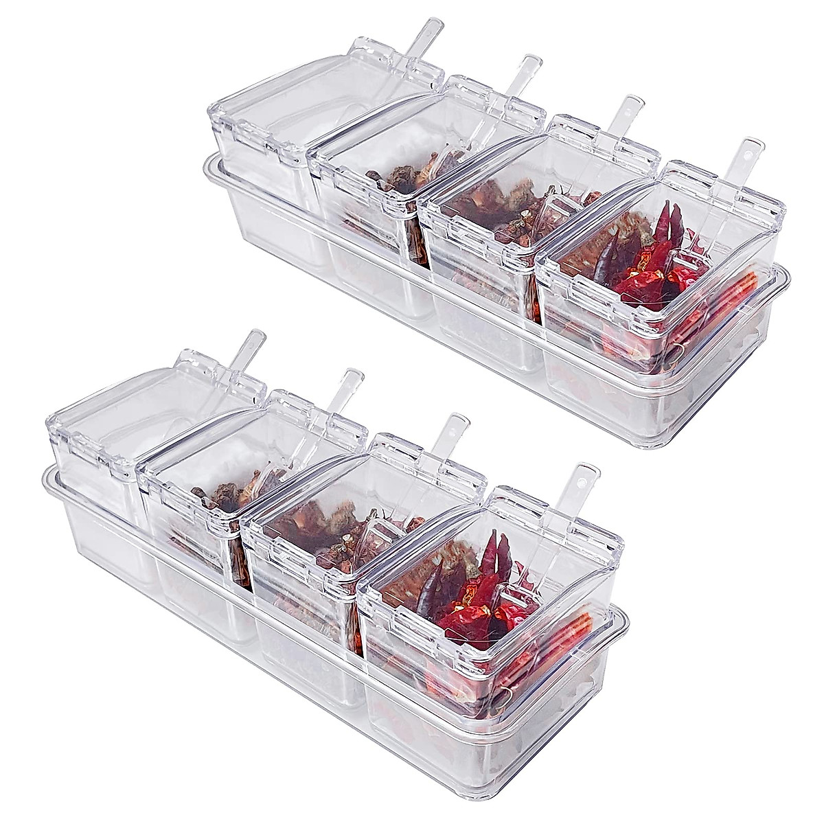 2 Pieces of Kitchen Transparent Seasoning Box, Spice Jar, Plastic Storage Container, with Lid and Spoon