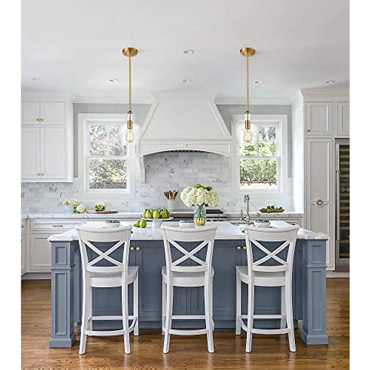 JEENKAE Modern Brass Glass Kitchen Pendant Lighting Rod-Hung Gold Pendant Light, 1-Light-1