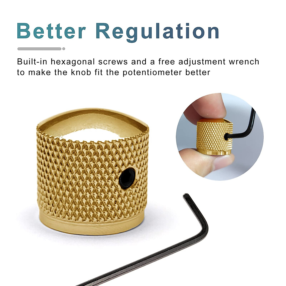 SAPHUE 4 Pcs Metal Volume Tone Dome Tone Guitar Speed Control Knobs with Allen Keys Screws Set for Fender Strat Telecaster Gibson Les Paul Electric Guitar or Bass（Gold）