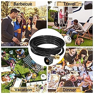 REFFU 12 Feet Propane Adapter Hose 1 lb to 20 lb Converter Replacement for QCC1 / Type1 LP Tank Connects 1 lb Propane Stove, Tabletop Grill and More 1lb Portable Appliance to 20 lb Propane Tank