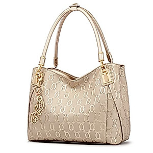 Gold Handbags for Women Cow Leather Top-handle Purse Ladies Pocketbooks Shoulder Bags Work Tote Bags