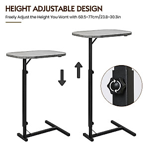 WHEARTED Small Side Table for Small Spaces, C Shaped End Table Slide Under Sofa Couch and Bed, Height Adjustable C Table End Table with Metal Frame for Living Room, Bedroom, Bathroom Gray