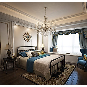 YALAXON Vintage Sturdy Queen Size Metal Bed Frame with Headboard and Footboard Basic Bed Frame No Box Spring Needed, Black