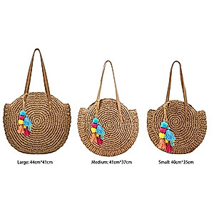 Women Straw Bag Woven Shoulder Bag Beach Tote Handwoven Handbags for Vocation Free