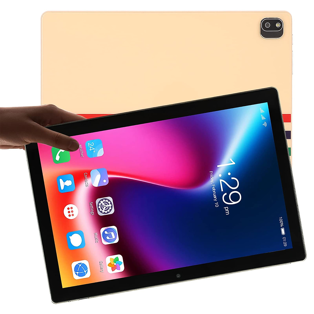 2 in 1 Tablet, 10.1 Inch 8GB 256GB FHD Tablet with Keyboard, 5G WiFi 4G Calling Tablet PC with Night Reading Mode for Office, Gaming 100‑240V Yellow (US Plug)