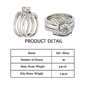 Jeulia 3PC Ladies Classic Round Cut Sterling Silver Rings Set Engagement Anniversary Wedding Band Ring Set With Jewelry Gift Box for Women (8)