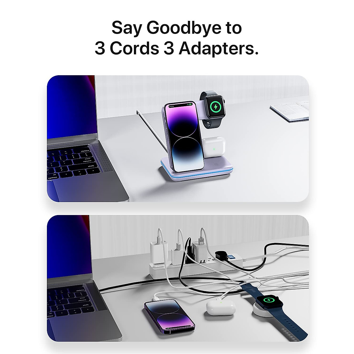 Intoval Charging Station for Apple iPhone/iWatch/Airpods, 3 in 1 Wireless Charger for iPhone15/14/13(Pro, Pro Max) 12/11/XS/XR, iWatch9/8/Ultra/7/6/SE/5/4/3/2, Airpods Pro2/Pro1/3/2/1 (Z5,Lilac)