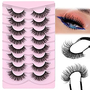 JIMIRE Faux Mink Lashes Wispy Fairy Strip Lashes Full Fluffy False Eyelashes Cat Eye Pestañas 5D Multilayer Spiky Butterfly 15MM Volume Fake Lashes 8 Pairs Pack