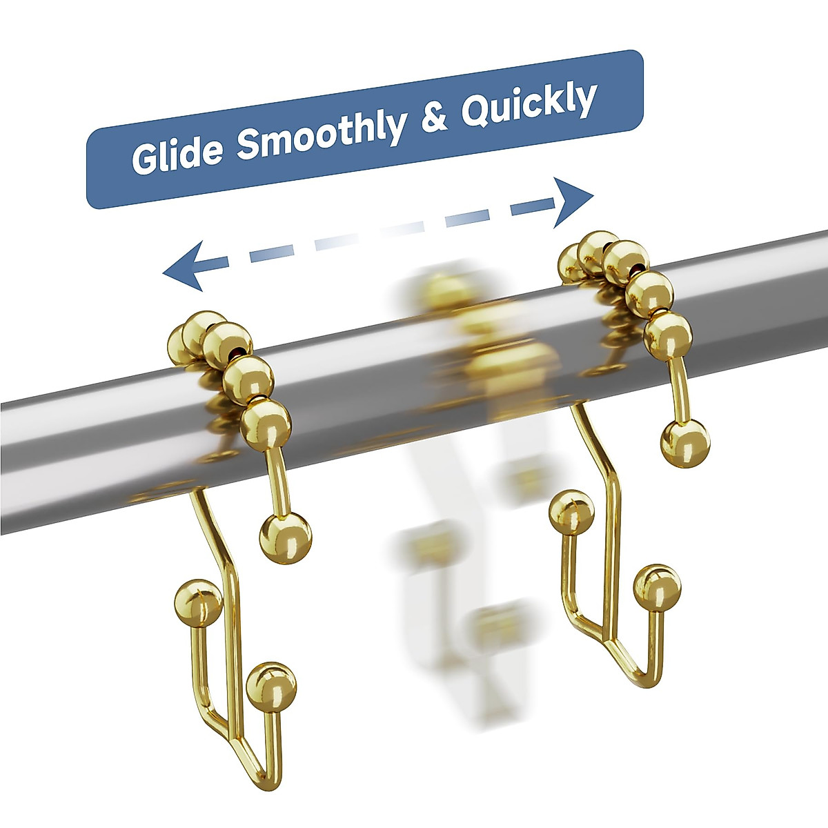 Titanker Gold Shower Curtain Hooks Rings, Rust-Resistant Metal Double Glide Shower Hooks Rings for Bathroom Shower Curtains Rods, Set of 12 Hooks - Gold