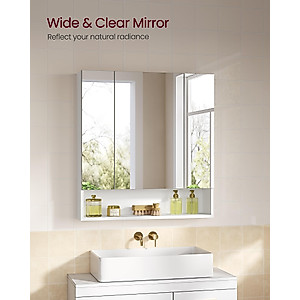 VASAGLE Medicine Cabinet Mirror, Bathroom Mirror with Storage, Bathroom Mirror Cabinet, Wall Mirror Cabinet, Open Compartment, Adjustable Shelves, 6.5 x 27.6 x 29.5 inches, Cloud White UBBK129W01