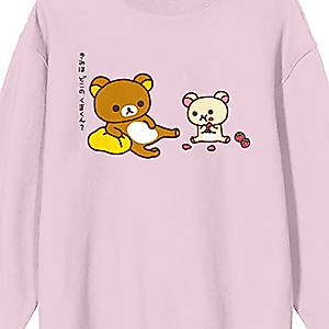 Bioworld Rilakkuma Two Bears Sitting Crew Neck Long Sleeve Cradle Pink Adult Sweatshirt-Medium