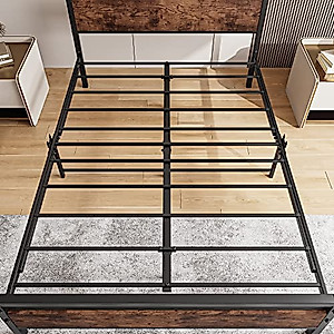 HOJINLINERO Full Size Bed Frame with Headboard, Heavy Duty Platform Bed Frame Full Reinforced Steel Square Tube Platform Strong Slats Support/No Box Spring Needed,Black