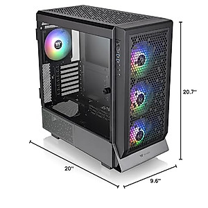 Thermaltake Ceres 500 Black Mid Tower E-ATX Computer Case with Tempered Glass Side Panel; 4 Preinstalled PWM ARGB Fans; Rotational PCIe Slots & GPU Holder; CA-1X5-00M1WN-00; 3 Years Warranty