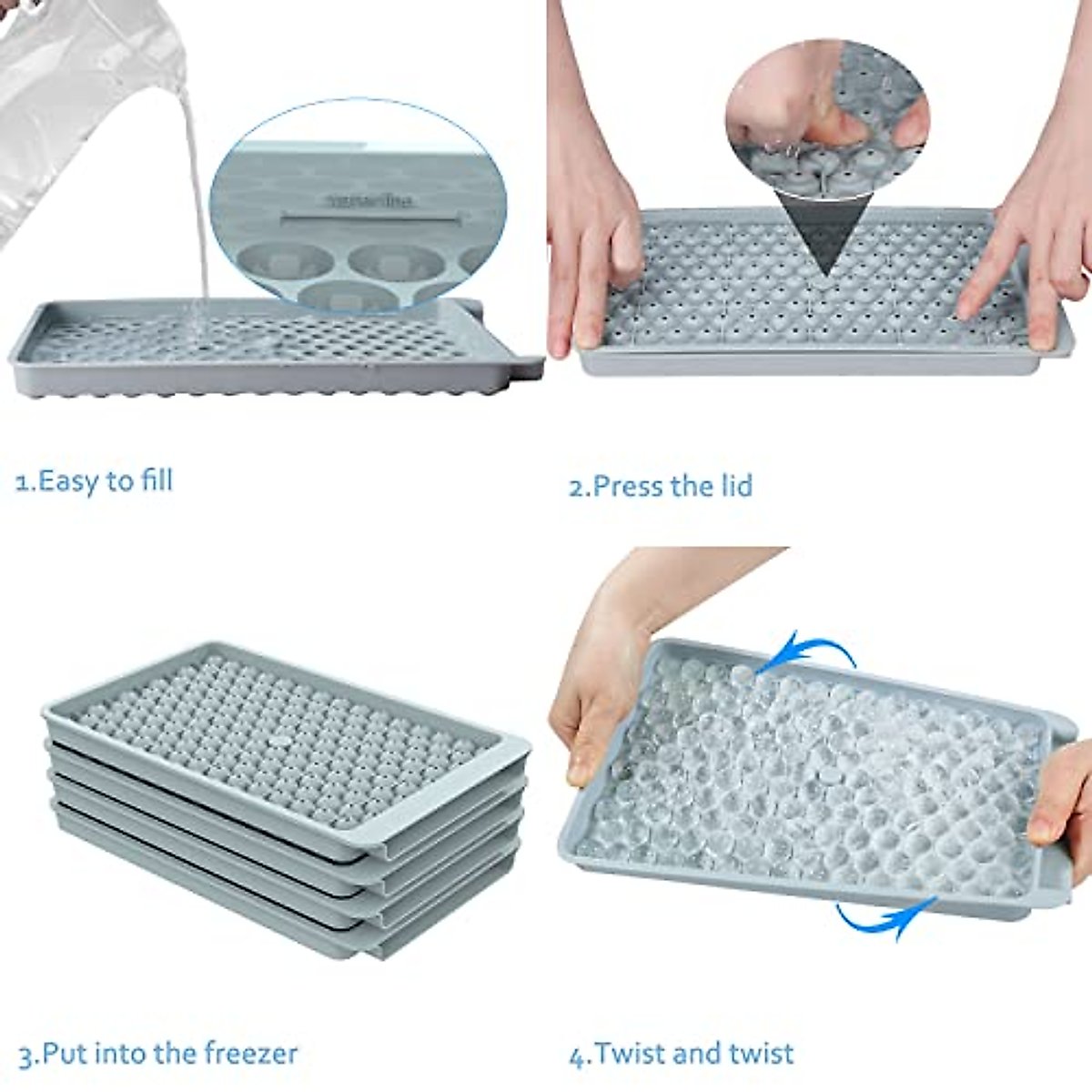 WIBIMEN Mini Ice Cube Trays, Upgraded Small Ice Cube Trays Easy Release, 159x4 PCS Tiny Ice Cube Tray Crushed Ice Tray for Chilling Drinks Coffee Juice(4Pack Blue Ice trays & Ice Bin & Ice Scoop)