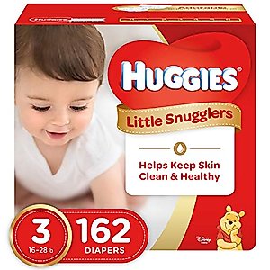 Huggies Little Snugglers Baby Diapers, Size 3, 162 Count, Unscented, Hypoallergenic, DryTouch Liner, Pocketed Waistband, Wetness Indicator, Double Grip Strips