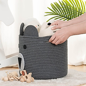 CherryNow Bear Basket, Cotton Rope Basket, Woven Laundry Hamper, Cute Storage Bin in Bedroom, Nursery & Living room, 10'' (H) x 12'' (D)