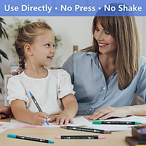 24 Colors Dual Tip Acrylic Paint Pens Markers, Permanent Markers for Kids, Liquid Chalk Markers, Washable Fabric Paint Markers, Rock Painting Kit, DIY Crafts Making Art Supplies