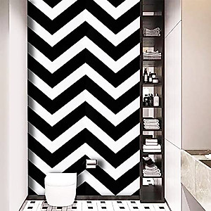17.3"x393.7"Black and White Wallpaper Stripe Peel and Stick Wallpaper Self-Adhesive Contact Paper Removable Wallpaper Waterproof Wallpaper Decorative for Wall Covering Cabinets