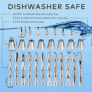 Cake Decorating Supplies Kit for Beginners, Set of 138, Baking Pastry Tools, 1 Turntable stand-55 Numbered Icing Tips with Pattern Chart, Angled Spatula, 8 Russian Piping nozzles-Baking Tools