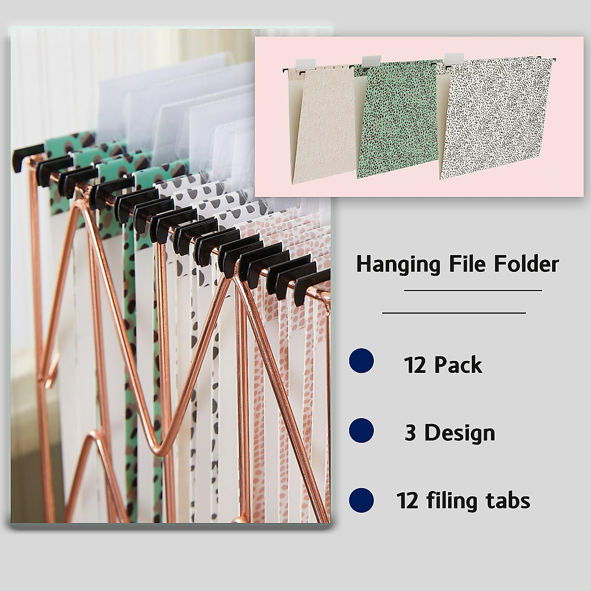 Fei Bi 12 Pack Hanging File Folders Filing Cabinet Organizer Letter Size 1/5 Cut Adjustable Tabs Decorative for Home Office School Classroom, Leopard Print 9.3'' x 12.8''…