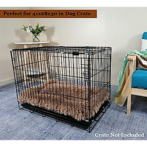 Coohom Deluxe Plush Bed Pet Cushion Crate Mat,Fulffy Comfy Kennel Anti-Slip Washable Pad for Medium Large X-Large Dogs(X-Large, Khaki)