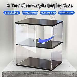 Clear Acrylic Display Case for Mini Funko Pop Figures with Light, 2 Layer Storage Cabinet Shelf Showcase for Toys Mini Figures Collectibles Rock Stone Crystals, Wooden Black Finish 10.2x4.7x11.4inch