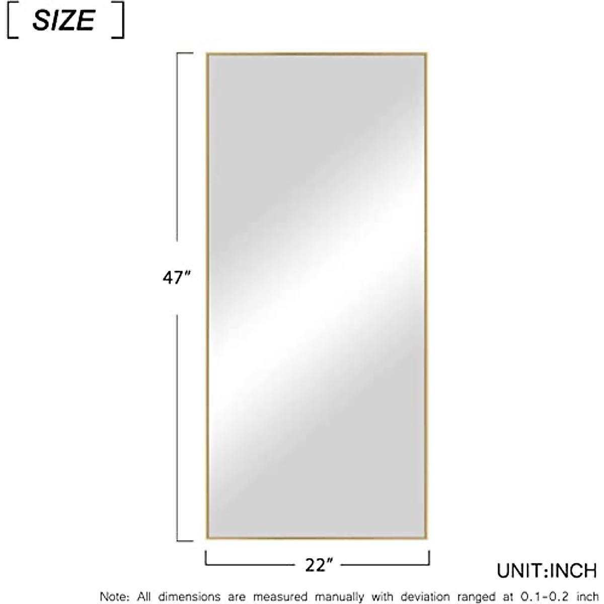 Natsukage 47''x22'' Wall Mirror Full Length Wall-Mounted Hanging Gold Bathroom for Rectangular Bedroom Living Room Horizontal/Vertical Aluminum Alloy Frame (A-MR01052-N-USAM022-vc)