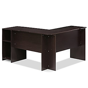 Furinno Indo L-Shaped Computer Desk with Bookshelf, Espresso