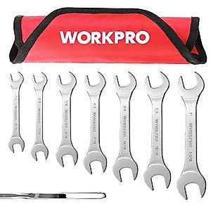 WORKPRO SAE Super-Thin Open End Wrench Roll-up Set, 7PCS, 1/4" to 1-1/16", Ultra-Slim Thin Wrench Set with Organizer Pouch, for Thin Nuts, Narrow Spaces