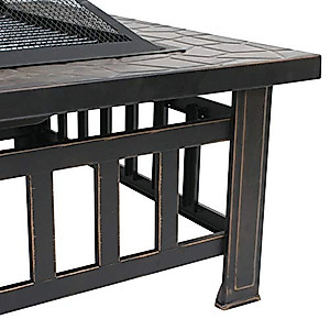 Nouva 32'' Outdoor Firepit Square Fire Pit Table with Waterproof Cover Wood Burning for Outside Backyard,Garden, Patio, Terrace,Camping,Barbecue