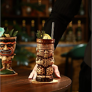 SUN GKOTTA Cocktail Tiki Mugs Set of 2 - Ceramic Tiki Cups,Tiki Mug Cute Exotic Cocktail Glasses with Straws and Coaster, Tiki Glasses for Cocktails and Tiki Bar