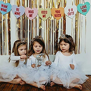 Bobee Conversation Candy Hearts Banner, eight Valentines day heart sayings pre-strung garland decorations, six feet long