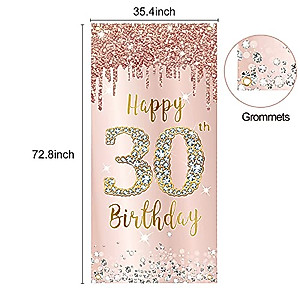 Happy 30th Birthday Door Banner Backdrop Decorations for Her, Pink Rose Gold 30 Birthday Party Door Cover Sign Supplies, Thirty Year Old Birthday Poster Background Decor