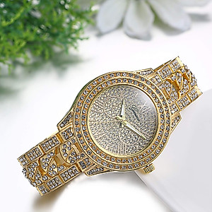 JewelryWe Men Women Watches Gold Tone Alloy Quartz Watch Stylish Rhinestone Business Casual Dress Wristwatches