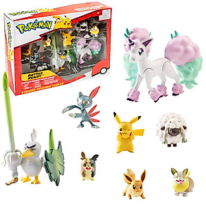 Pokémon Figure Battle Ready! 8-Pack Toy - Sword and Shield - includes 4.5" Ponyta & 2" Pikachu, Eevee, Wooloo, Sneasel, Yamper, Sirfetch'd & Morpeko - Gift for Kids, Boys & Girls - Ages 4+