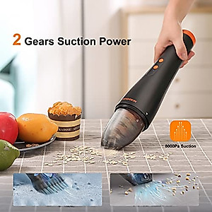 Cordless Handheld Vacuum, iMMDOKIN Mini Vacuum Dusbuster Portable 8000Pa Hand Vacuum Cleaner Car Vacuum with LED Headlights, Replaceable Battery& Base for Car Interior, Pet Hair, Home, Office Cleaning